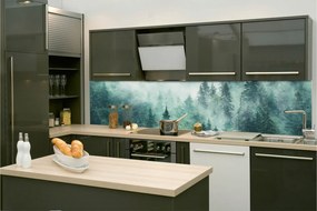 DIMEX | Fototapeta do kuchyně Mlha v lese KI-260-140 | 260 x 60 cm | zelená, šedá