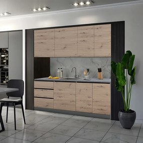Kuchyňská linka, 2 m, dub artisan/grafit, ASTI