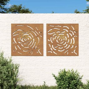 Zahradní nástěnné dekorace 2 ks 55 x 55 cm cortenová ocel Růže