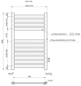 Gamma Artic, topné těleso 500x800 mm, 327 W, černá matná, GMA-ARCT-8050-BK