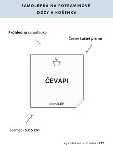 Samolepka na kořenky ČEVAPI průhledná 5 × 5 cm tučné písmo