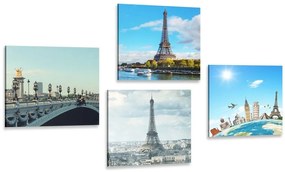 Set obrazů výhled na Eiffelovu věž v Paříži - 4x 60x60 cm