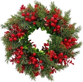 Adventní věnec na dveře RED BERRIES Ø 35 cm, zelený/červený