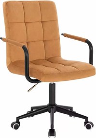 LuxuryForm DESIGN Otočná židle VERONA BLACK VELUR na černé podstavě s kolečky - medová