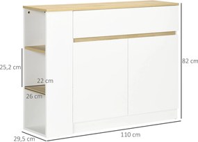 HOMCOM Bílý Kuchyňský Kredenc se 2 Dveřmi, Zásuvkou a 3 Otevřenými Policemi pro Obývací Pokoj a Jídelnu 110x29.5x82 cm