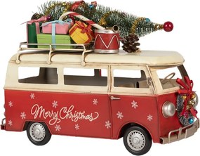 Červený retro model autobus s dárky a stromkem Christmas - 38*16*28 cm