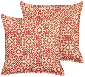 Sada 2 bavlněných polštářů geometrický vzor 45 x 45 cm červené CEIBA Beliani