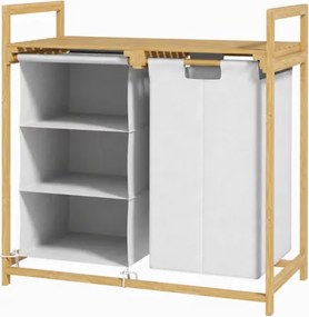 koš na prádlo, objem 83 l, bambus/látka, 70x70x36 cm, přírodní/krémová, Dekorino KP20260028