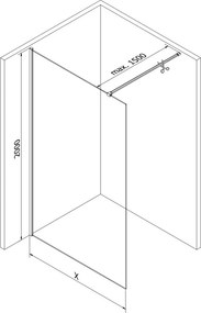 Mexen Kioto-X sprchová stěna Walk-in 120 x 200 cm, transparentní 10 mm, černá - 800-120-101-70-00-X