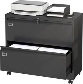 HOMCOM pojízdná zamykatelná skříňka na dokumenty, 2 zásuvky, nastavitelné závěsné lišty, černá, 90 × 40 × 77,4 cm | Aosom