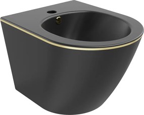 Mexen Lena, závěsný bidet 480x370x325 mm, černá matná - zlatý okraj, 35224875