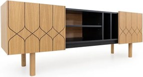 Černý/přírodní TV stolek v dekoru dubu 175x60 cm Porto – Woodman