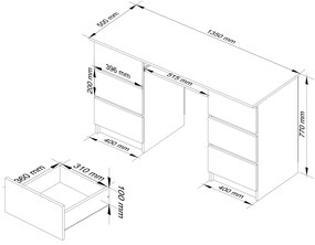Psací stůl A-11 135 cm bílý/dub sonoma