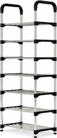 botník, 8 pater, kov/plast, 150x58x25 cm, chrom/černá, Dekorino BB20260058