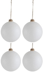 4ks vánoční bílá skleněná ozdoba se stříbrnými glitry - Ø 12cm