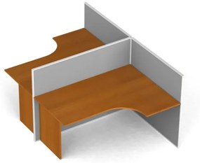 Rohový kancelářský pracovní stůl PRIMO s paravany, tvar T, nástěnka, 2 místa, třešeň