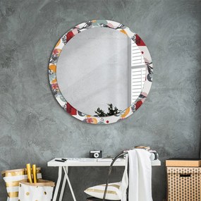 Kulaté dekorativní zrcadlo Abstrakce s ptáky fi 90 cm
