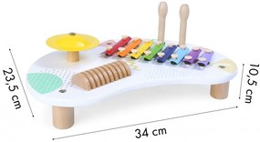 Dřevěný stůl s hudebními nástroji Ecotoys bílý