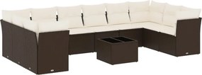 11dílný zahradní sedací souprava s poduškami hnědý polyratan 3250052