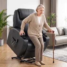 HOMCOM Televizní křeslo, relaxační křeslo s asistencí vstávání, elektrické TV křeslo s polohovací funkcí, dálkové ovládání s USB portem