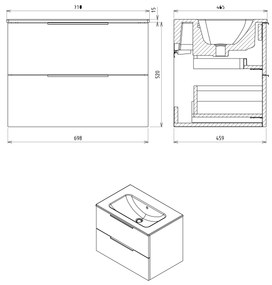 Sapho Sapho, CIRASA umyvadlová skříňka 69,8x52x46cm, dub Alabama, CR701-2222