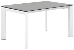 Světle šedý keramický rozkládací jídelní stůl Somcasa Tamara 160/240 x 90 cm s bílou podnoží