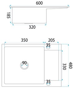 Rea Paul, 1-komorový ocelový dřez 600x480x185 mm, broušená ocel, ZLE-06009