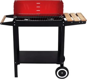 Zahradní gril na dřevěné uhlí BBQ 87x35 cm, černý/červený