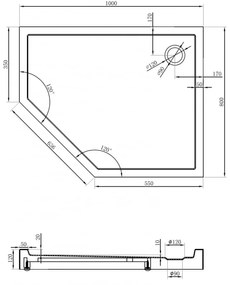Mexen Flow+, pětiúhelníková sprchová vanička, pravá, 100 x 80 cm, bílá lesklá, 46P108010RH