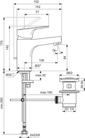 Ideal Standard Cerabase - Umyvadlová baterie s kovovou odtokovou garniturou, chrom BC829AA