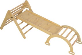AIYAPLAY 5 v 1 skládací dřevěný lezecí trojúhelník s obloukovým lezeckým prvkem pro děti, 178 x 64,5 x 63 cm, přírodní dřevo