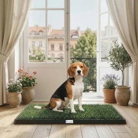 PawHut psí toaleta 76 x 50,5 cm Psí záchod s 1 umělým trávníkem pratelný Štěněcí toaleta pro psy pro balkon Domů Černá+Zelená