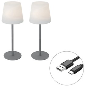 Sada 2 šedých dobíjecích stolních lamp 40 cm IP54 - Jude