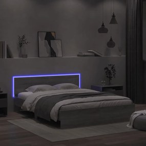 Rám postele s čelem a LED osvětlením šedý sonoma 160 x 200 cm