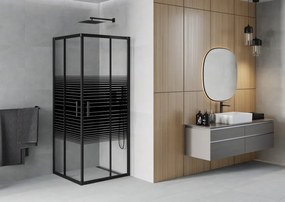 Mexen Rio, čtvercový sprchový kout 80(dveře)x80(dveře)x190 cm, 5mm čiré sklo-vzor pásky, černý profil 860-080-080-70-20