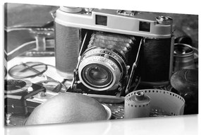Obraz starý fotoaparát v černobílém provedení - 120x80 cm