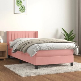vidaXL Box spring postel s matrací 90x190 cm samet [3131051] Barva: Růžová