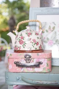 Porcelánová konvička se sítkem růžičky - Ø 18*14*12 cm / 0,7L