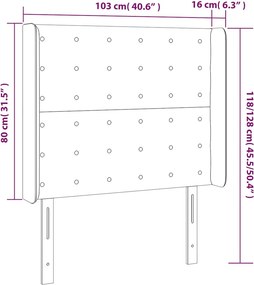 Čelo postele s LED černé 103 x 16 x 118/128 cm samet 3124526