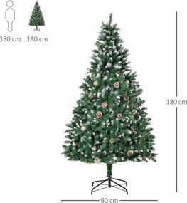 HOMCOM Umělý vánoční stromek 180 cm borovice umělá s 59 šiškami, sníh, 1111 špičky do interiéru