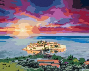 zuty zuty - malování podle čísel - výhled na sveti stefan, 80x100 cm, plátno+rám