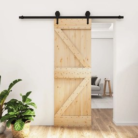 Posuvné Dveře S Kováním 70 X 210 Cm Masivní Borové Dřevo Vzor Šedá Kostka