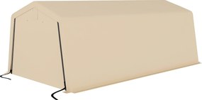 Carport stání Outsunny 6,2L x 3,3W x 2,4H m, Pevný pozinkovaný ocelový rám, voděodolný polyethylen 150 g/m², Anti-UV, 1 Khaki dveře a 2 větrání