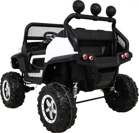 Ramiz Mercedes Benz Unimog elektrické autíčko pro děti bílé + pohon 4x4 + dálkové ovládání + nosič zavazadel + pomalý start + MP3 + LED