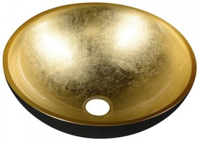 Sapho MURANO BLACK-GOLD skleněné umyvadlo na desku, průměr 40cm, černá/zlatá AL5318-77