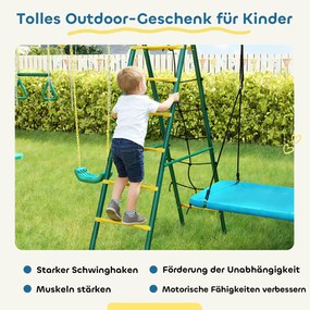 houpací rám 5 v 1 s nastavitelným hnízdem Gymnastické kruhy Dvoumístná prolézačka pro 3-8 let 440x175x203 cm