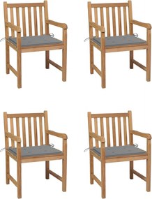 Zahradní židle 4 ks s šedými poduškami masivní teak 3073005