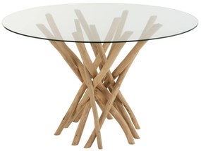Jídelní kulatý dřevěný stůl se skleněnou deskou Branches - Ø120*75 cm