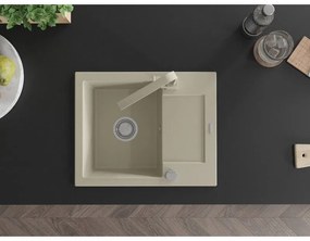 Mexen Enzo, granitový dřez 576x465x174 mm, 1-komorový a béžová baterie Rita, béžová, 6506-69-670300-69
