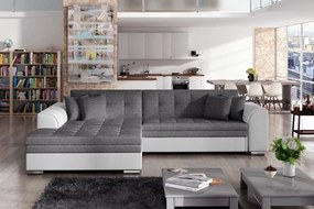 Sedačky-nábytek, SYDNEY moderní rozkládací rohová sedačka s širokou lenoškou, bílo-šedá, 295x195 cm